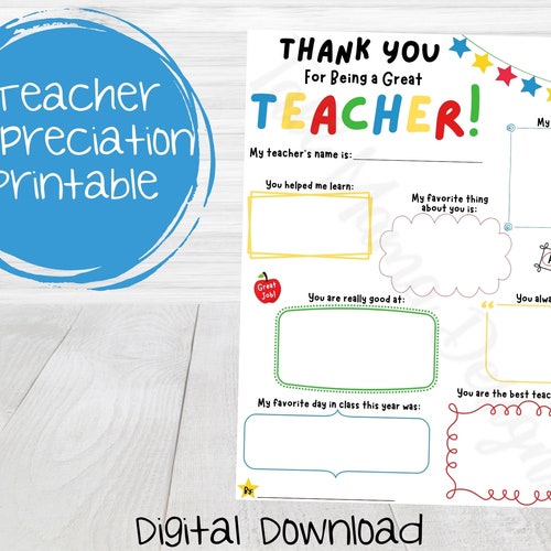 Teacher Appreciation Printable Thank You Teacher Printable - Etsy