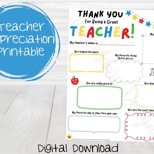 Teacher Appreciation Printable - Etsy