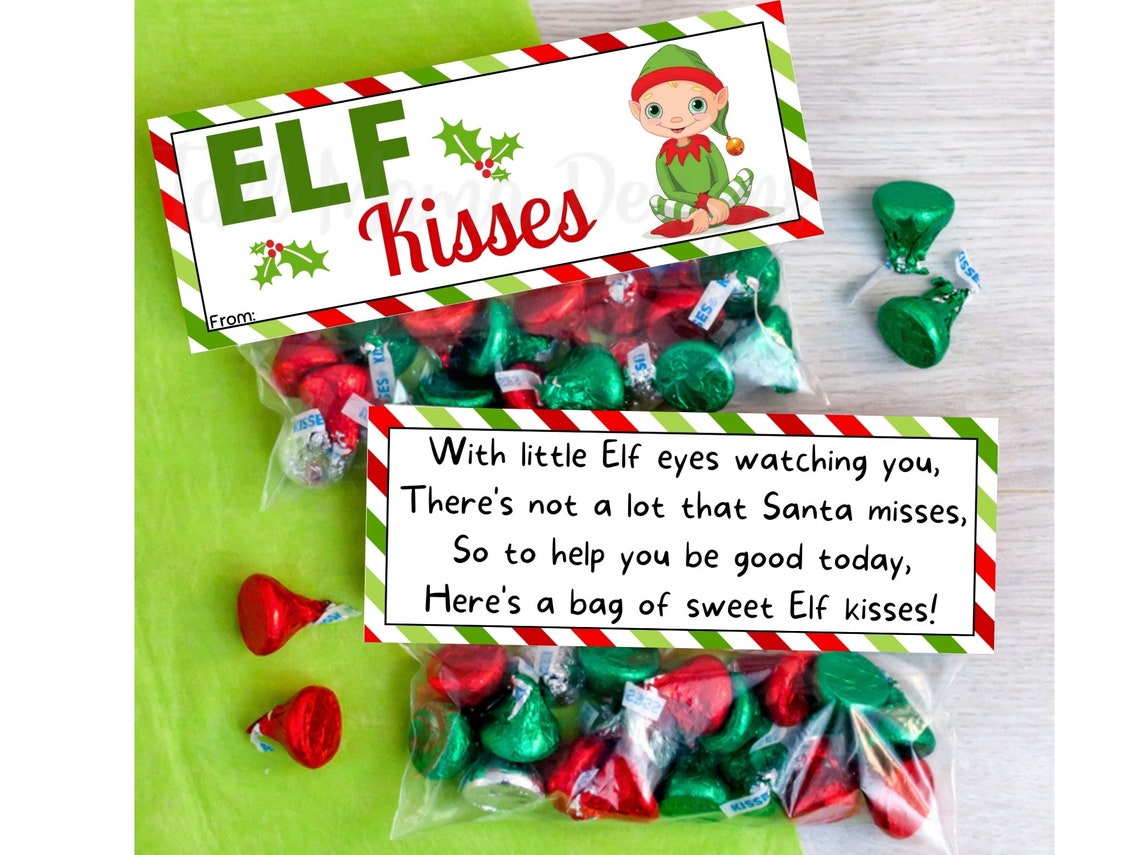 ELF Kisses Treat Bag Christmas Toppers Printable Christmas - Etsy
