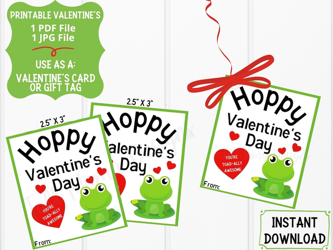 Frog Valentine's Day Card, Frog Valentine's Day Gift Tag, Printable ...