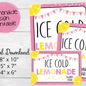 Ice Cold Lemonade Printable Sign, Lemonade Stand Printable, Lemonade ...