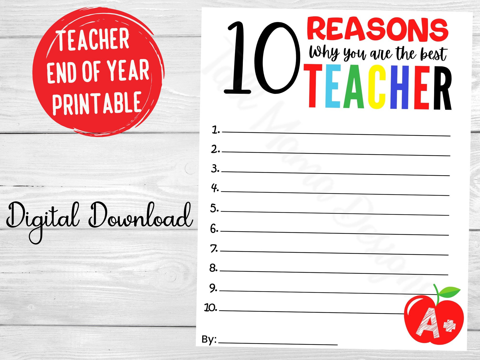 10 Reasons Why You Are the Best Teacher Printable Thank You - Etsy UK