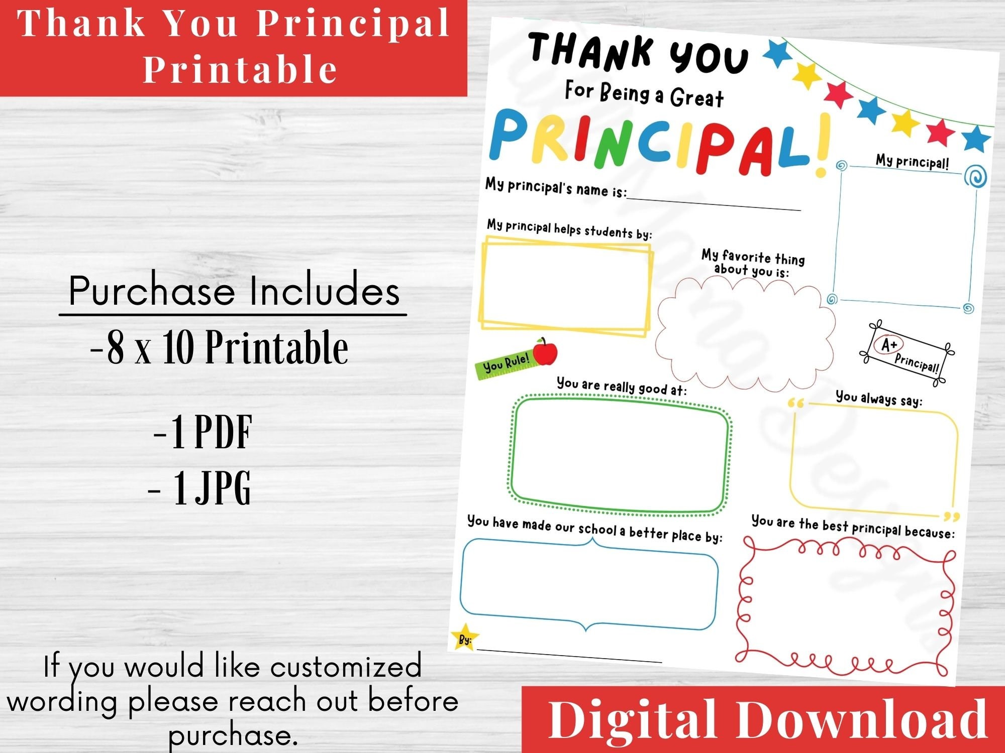 Thank You Principal Printable Principal Appreciation | Etsy Australia