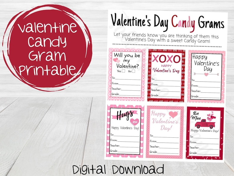 Valentine's Day Printable Candy Gram Valentine's - Etsy