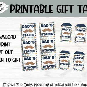 Dad's Stache Printable Gift Tag, Digital Father's Day Gift Tag, Father ...