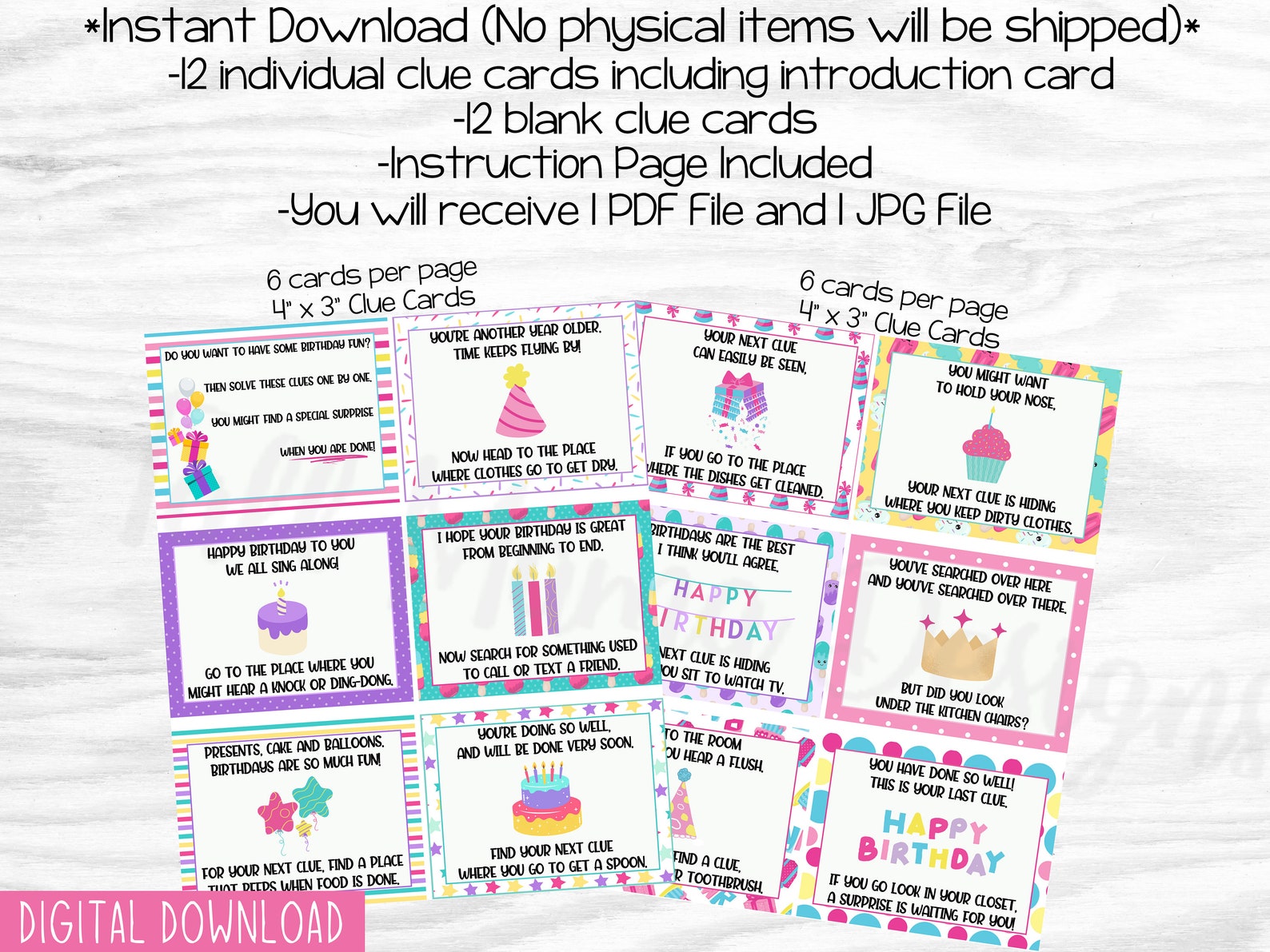 Indoor Birthday Scavenger Hunt Clues, Printable Scavenger Hunt, Indoor ...