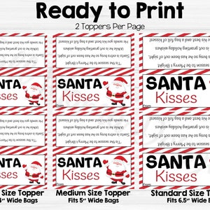 Santa Kisses Treat Bag Christmas Toppers, Printable Christmas Toppers ...