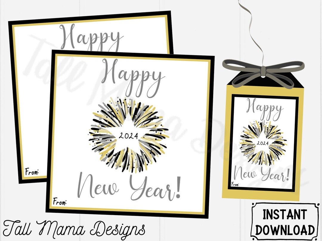 Happy New Year Printable Gift Tag, New Years Eve Gift Tag, New Year ...