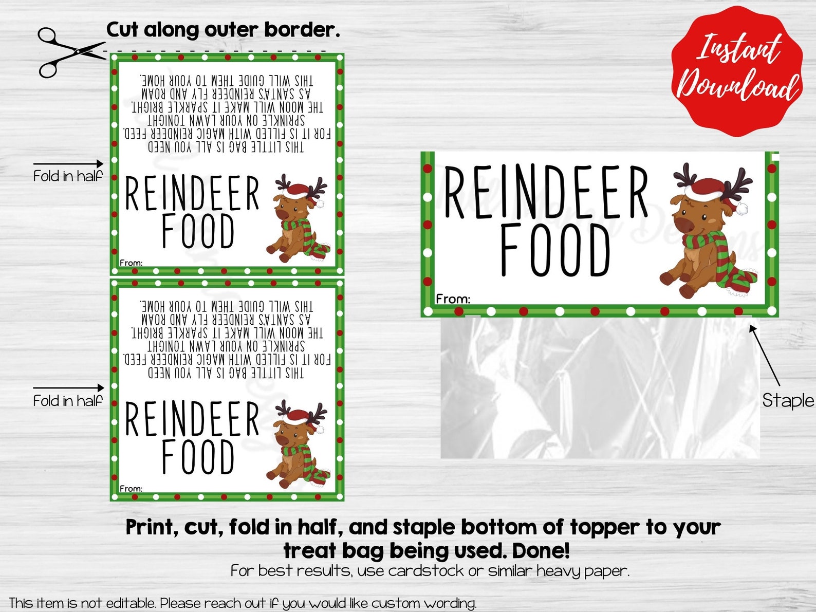 Reindeer Food Treat Bag Topper, Printable Treat Bag Topper, Christmas ...
