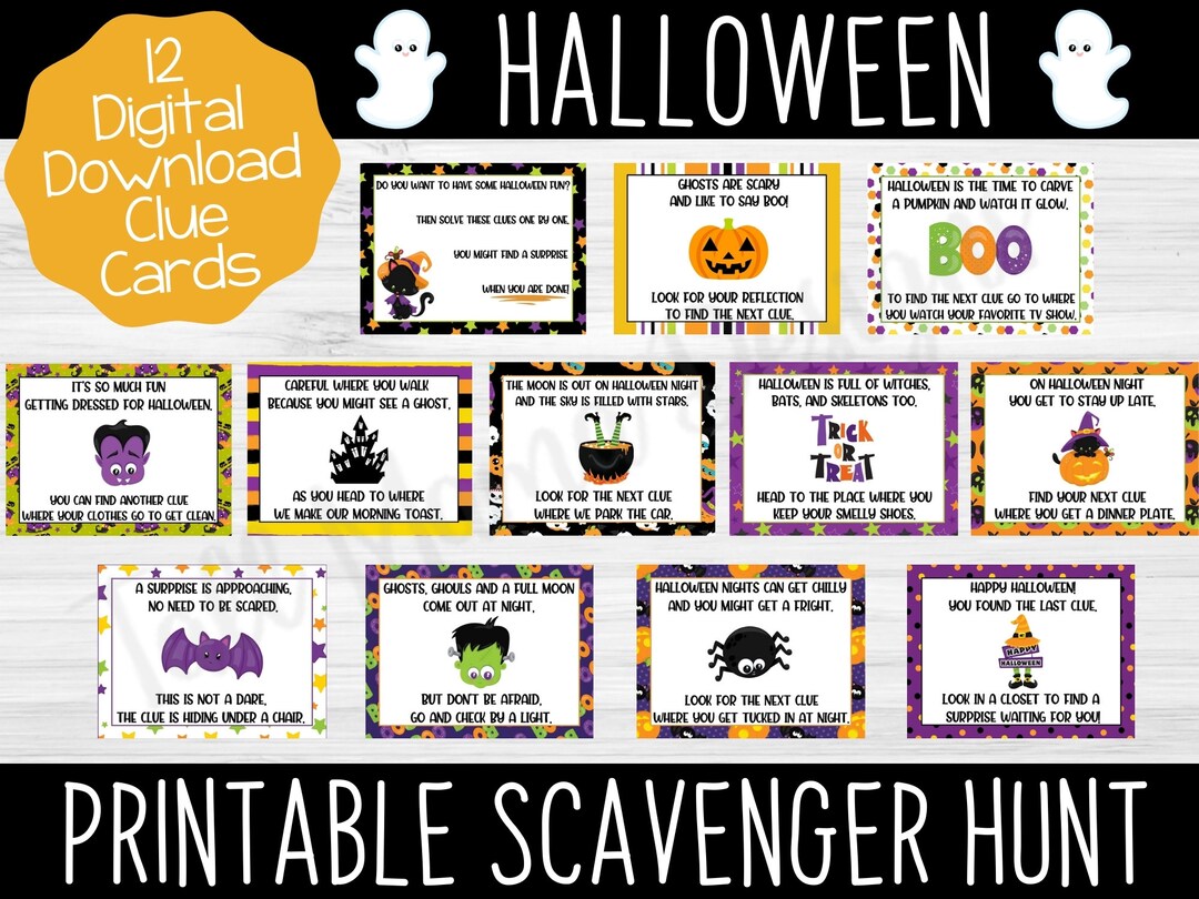 Halloween Scavenger Hunt Clue Cards, Printable Scavenger Hunt, Clue ...