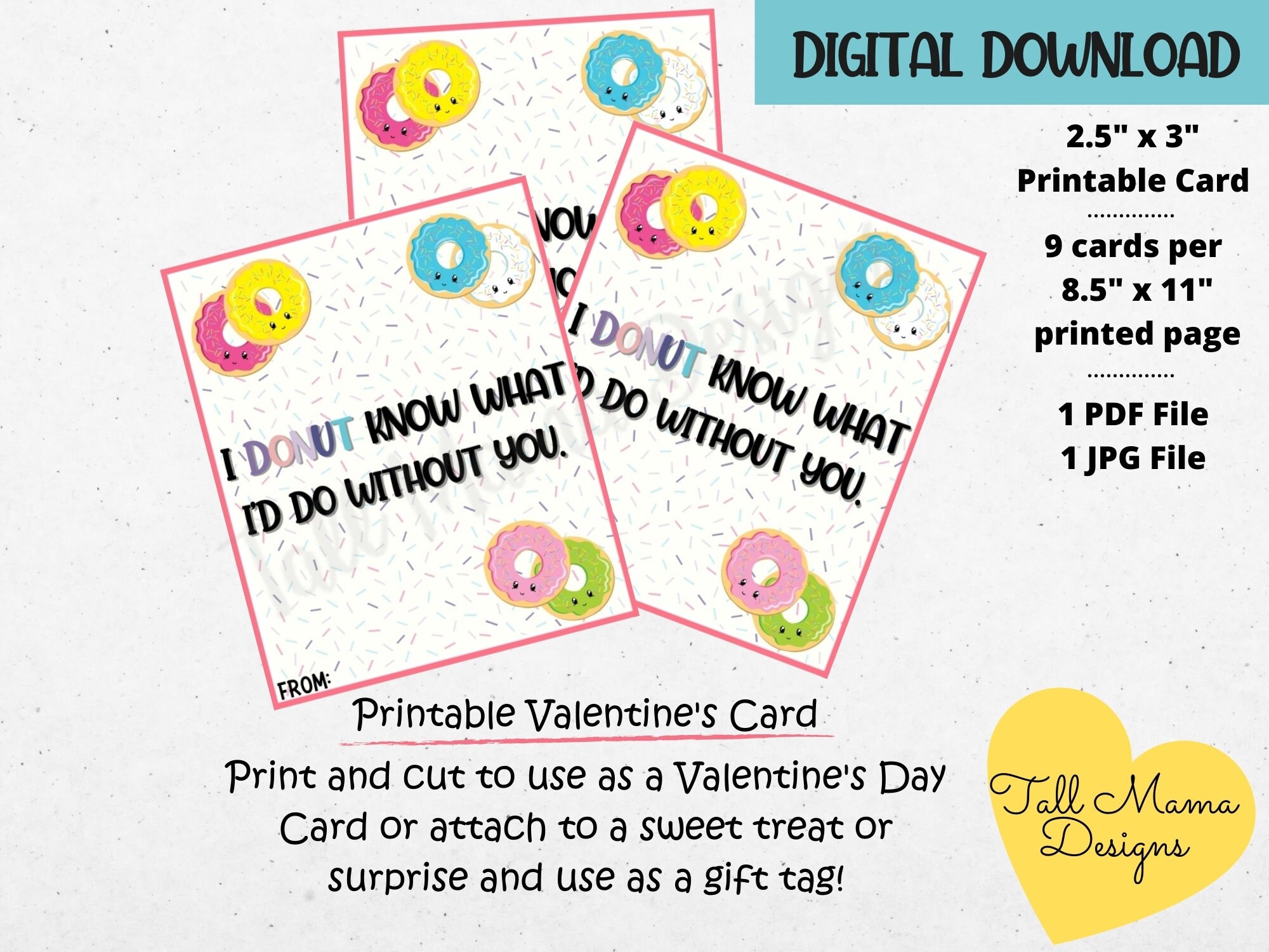 I DONUT Know What I'd Do Printable Card Valentine's | Etsy