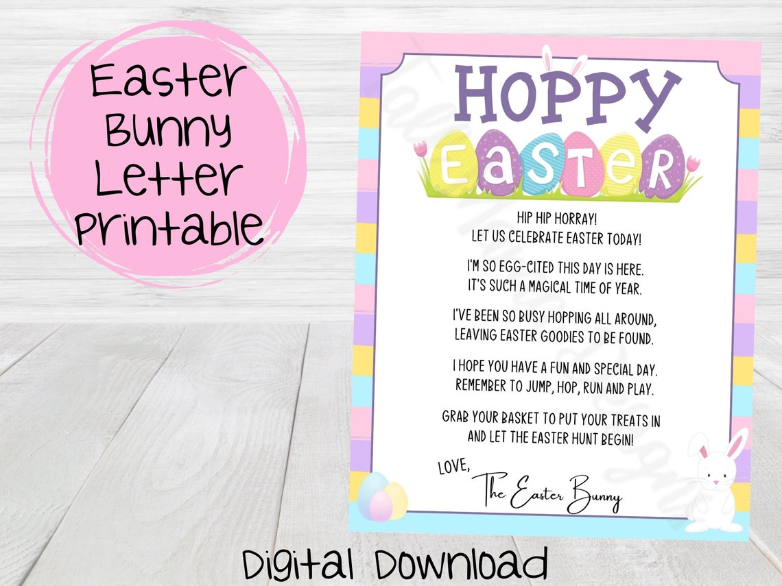 Hoppy Easter Bunny Letter Printable Digital Easter Bunny - Etsy