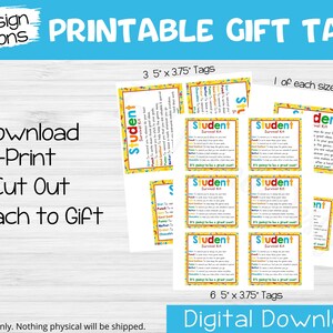 Student Survival Kit Printable Gift Tag, First Day of School Gift Tag ...