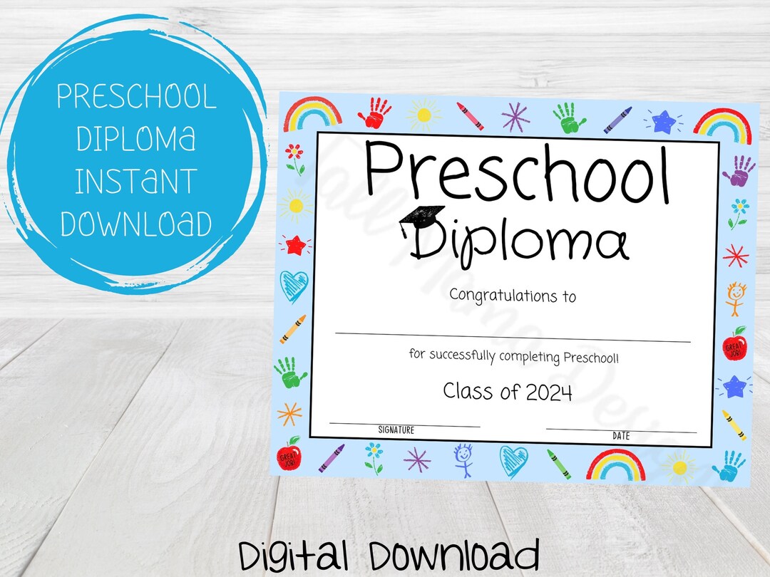 Preschool Diploma 2024 Printable, Preschool Certificate Digital ...