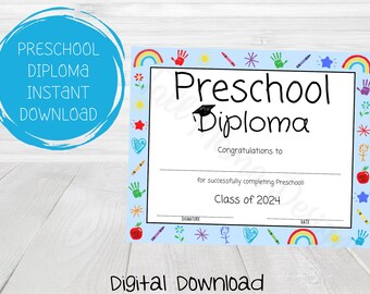 Editable Preschool Diploma, Printable Certificate for Pre-k Class, End ...