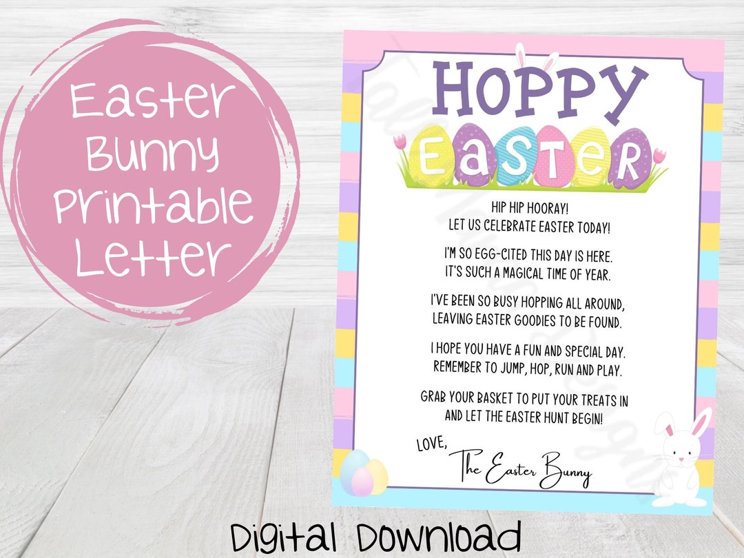 Hoppy Easter Bunny Letter Printable, Digital Easter Bunny Letter, Hoppy ...