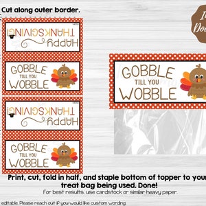Gobble Till You Wobble Treat Bag Topper, Thanksgiving Treat Bag Topper ...