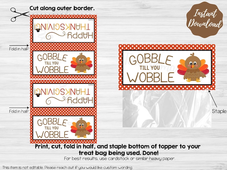 Gobble Till You Wobble Treat Bag Topper, Thanksgiving Treat Bag Topper ...