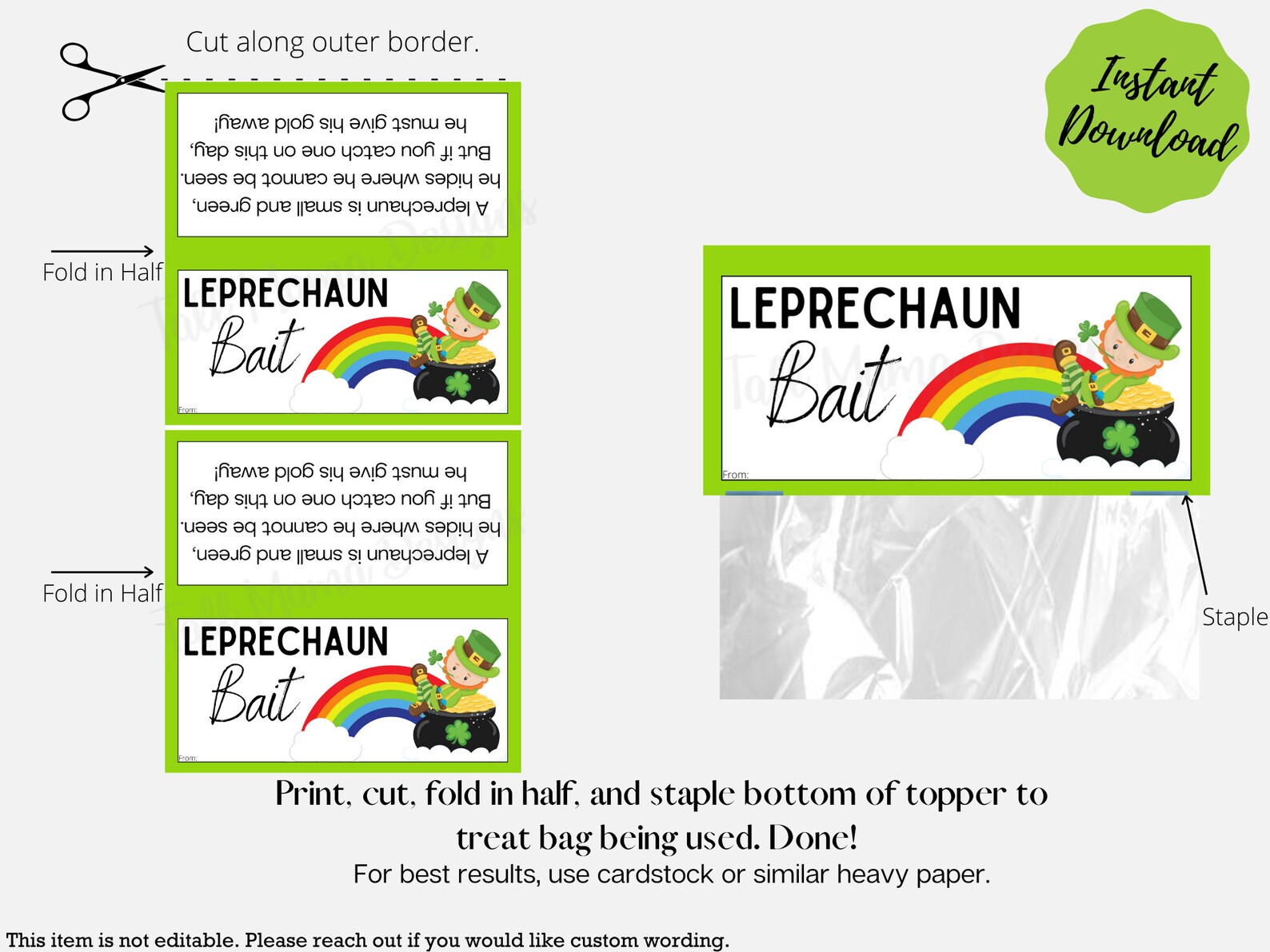 Leprechaun Bait Treat Bag Topper, St. Patrick's Day Treat Bag Topper ...