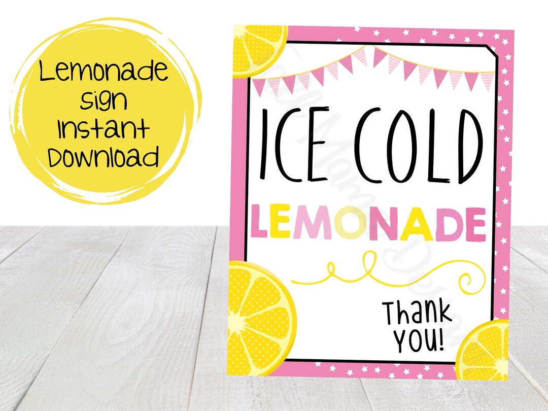 Ice Cold Lemonade Printable Sign, Lemonade Stand Printable, Lemonade ...