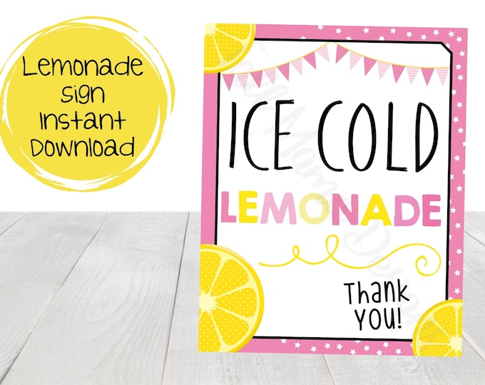 Ice Cold Lemonade Printable Sign Lemonade Stand Printable - Etsy