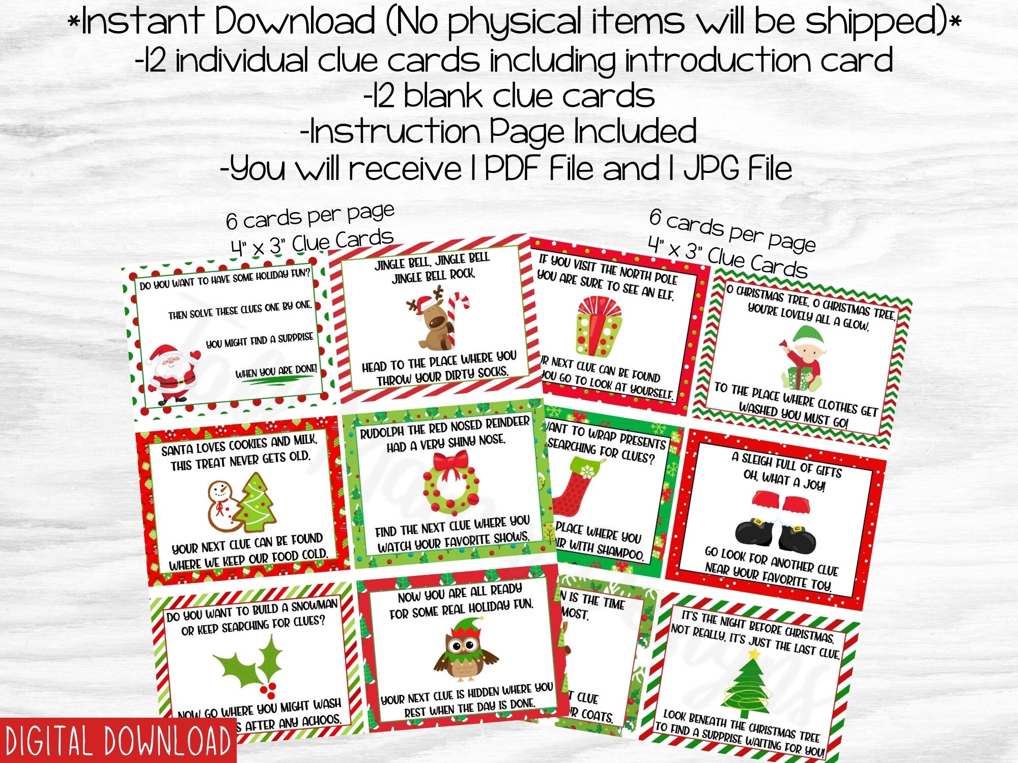Christmas Scavenger Hunt Clue Cards Printable Scavenger Hunt - Etsy