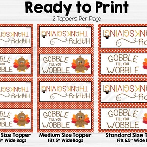 Gobble Till You Wobble Treat Bag Topper, Thanksgiving Treat Bag Topper ...