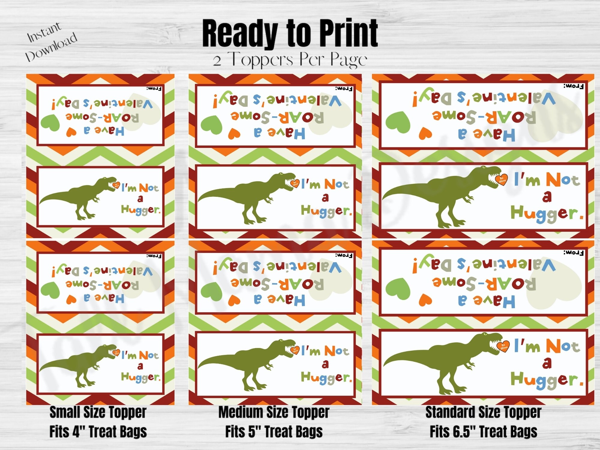 Dinosaur Valentine's Treat Bag Topper, Valentine's Day Treat Bag Topper ...