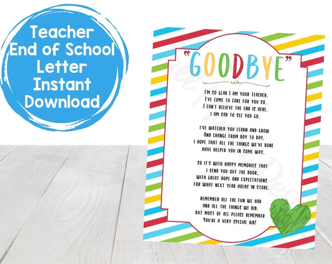 Teacher Team Goodbye Letter to Kids, Teacher End of School Letter ...