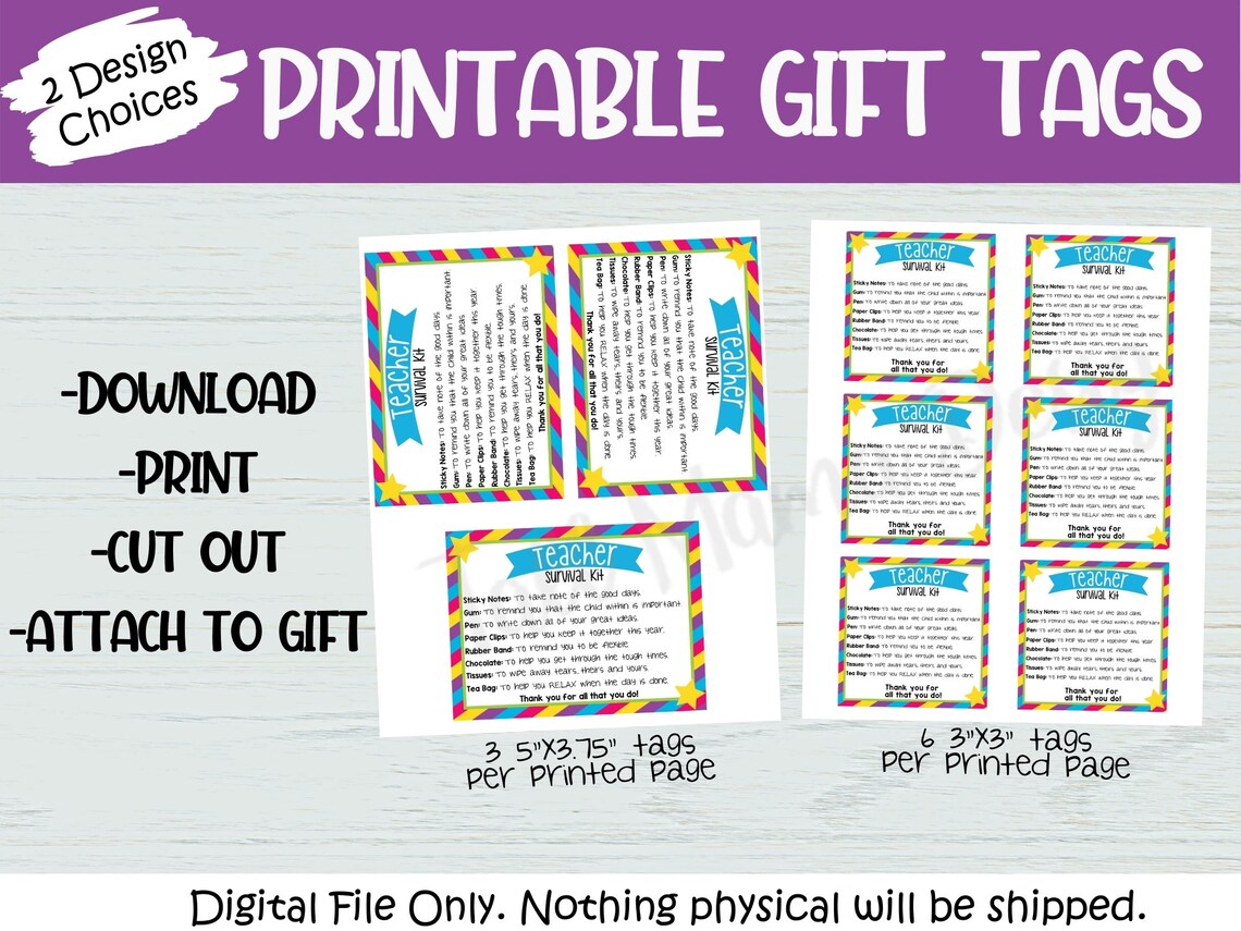 Teacher Survival Kit Printable Gift Tag First Day of School - Etsy ...