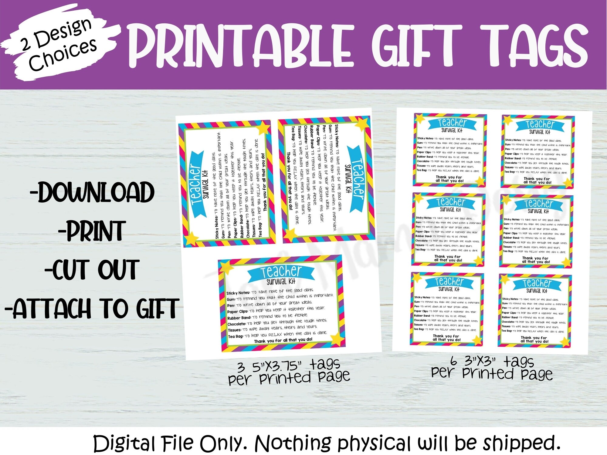 Teacher Survival Kit Printable Gift Tag First Day of School - Etsy