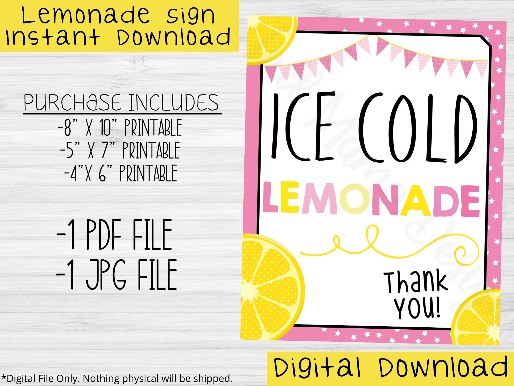 Ice Cold Lemonade Printable Sign, Lemonade Stand Printable, Lemonade ...