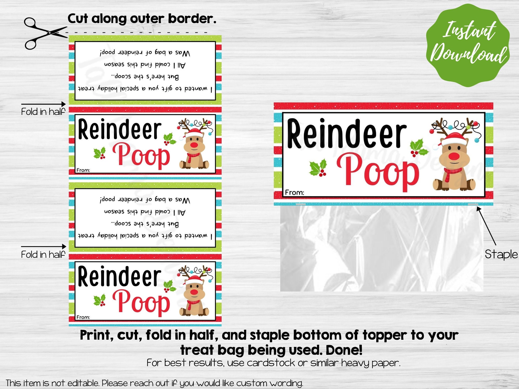 Reindeer Poop Treat Bag Christmas Toppers, Funny Christmas Bag Toppers ...