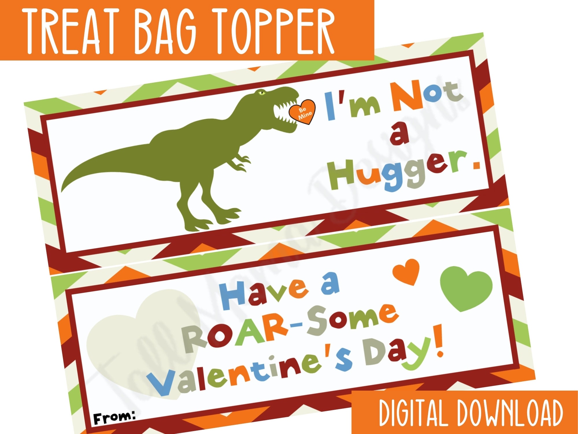 Dinosaur Valentine's Treat Bag Topper, Valentine's Day Treat Bag Topper ...