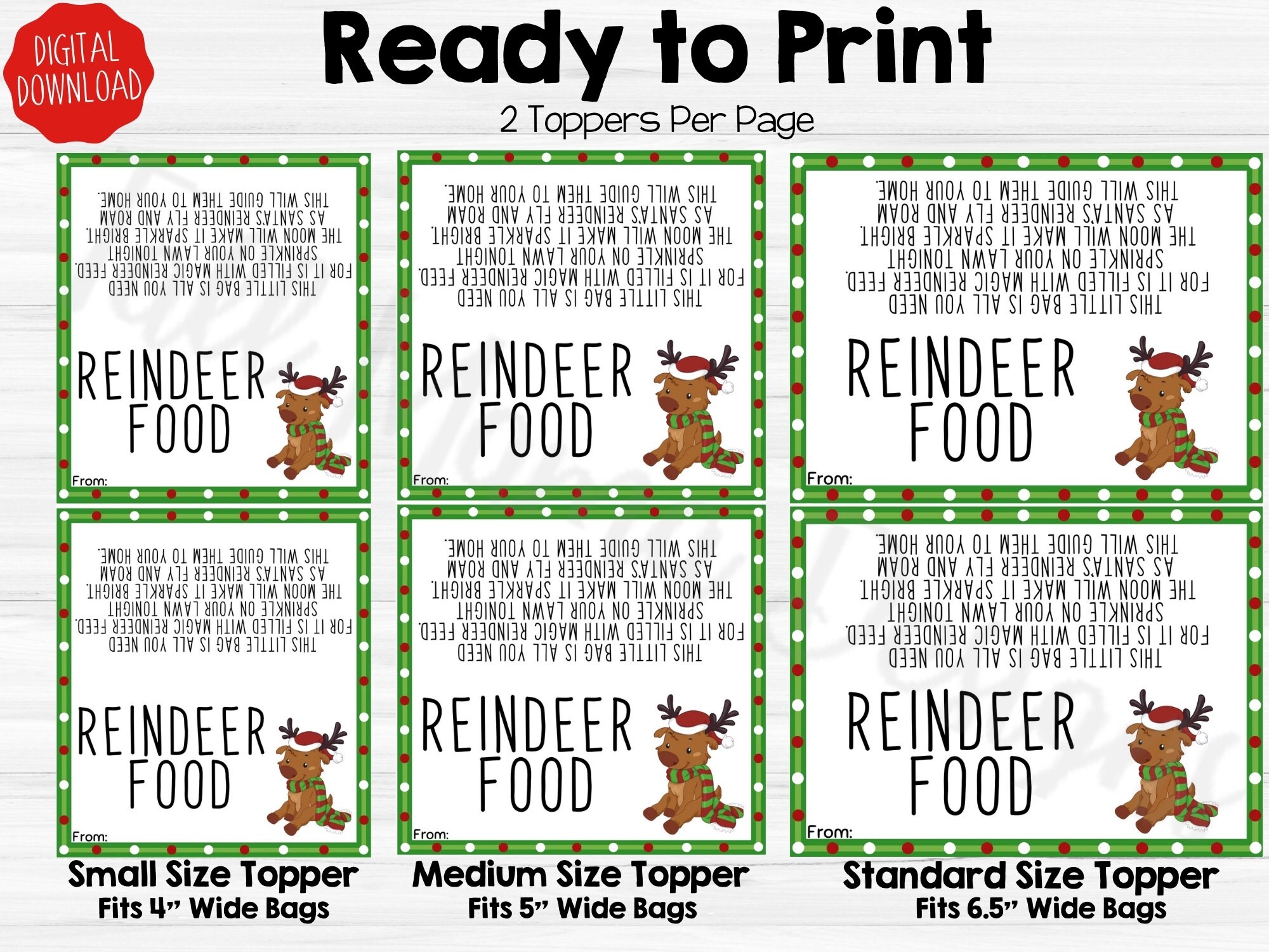Reindeer Food Treat Bag Topper, Printable Treat Bag Topper, Christmas ...