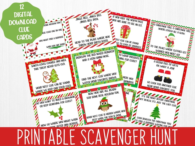 Christmas Scavenger Hunt Clue Cards Printable Scavenger Hunt - Etsy