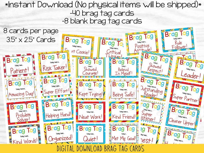 Brag Tag Printable, Reward Tags, Student Reward, Positive Behavior Cards, Digital Download ...