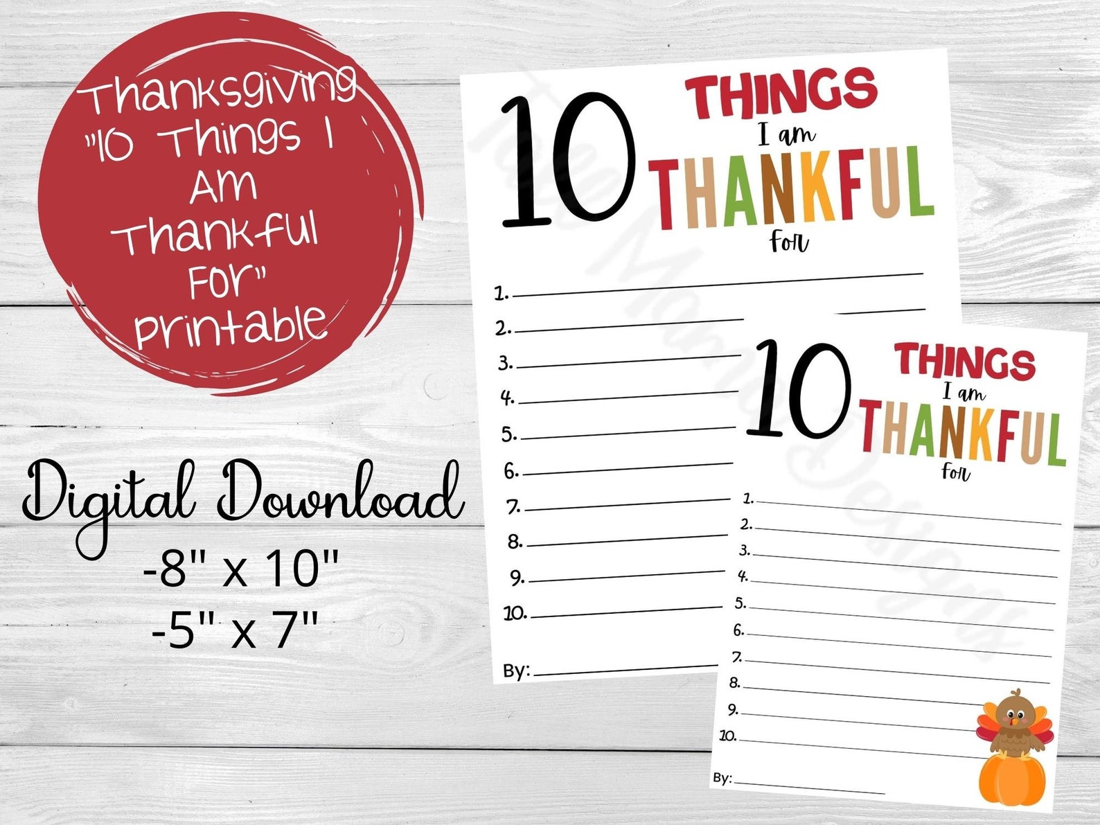 10 Things I Am Thankful for Printable Thanksgiving Digital - Etsy