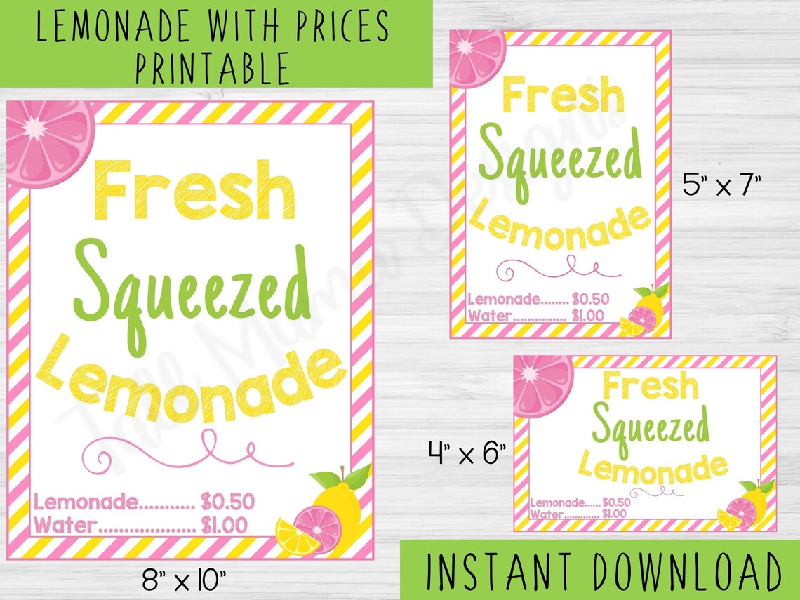 Lemonade Sign Printable Lemonade Stand With Prices Sign | Etsy