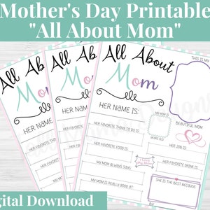 All About Mom Printable, Mother's Day Printable, Kid's Activity for Mom ...