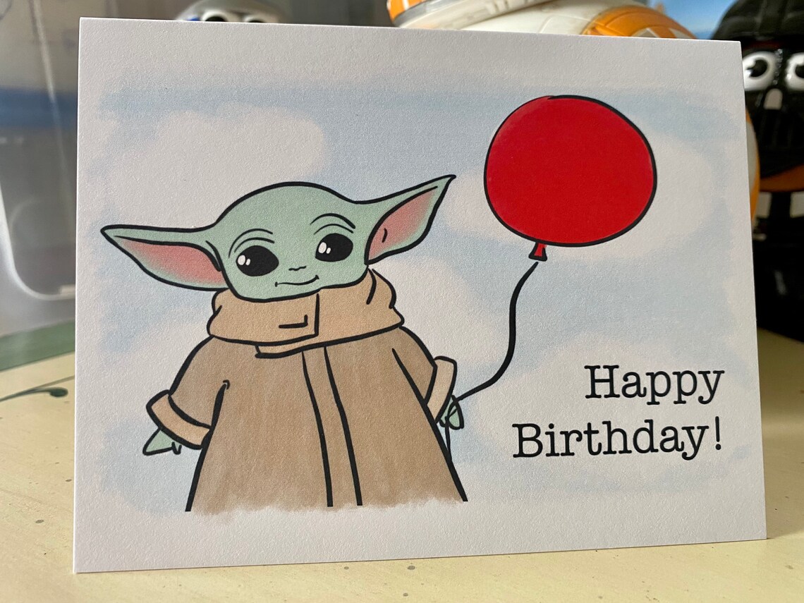 The Child Grogu Baby Yoda Happy Birthday Greeting Card | Etsy