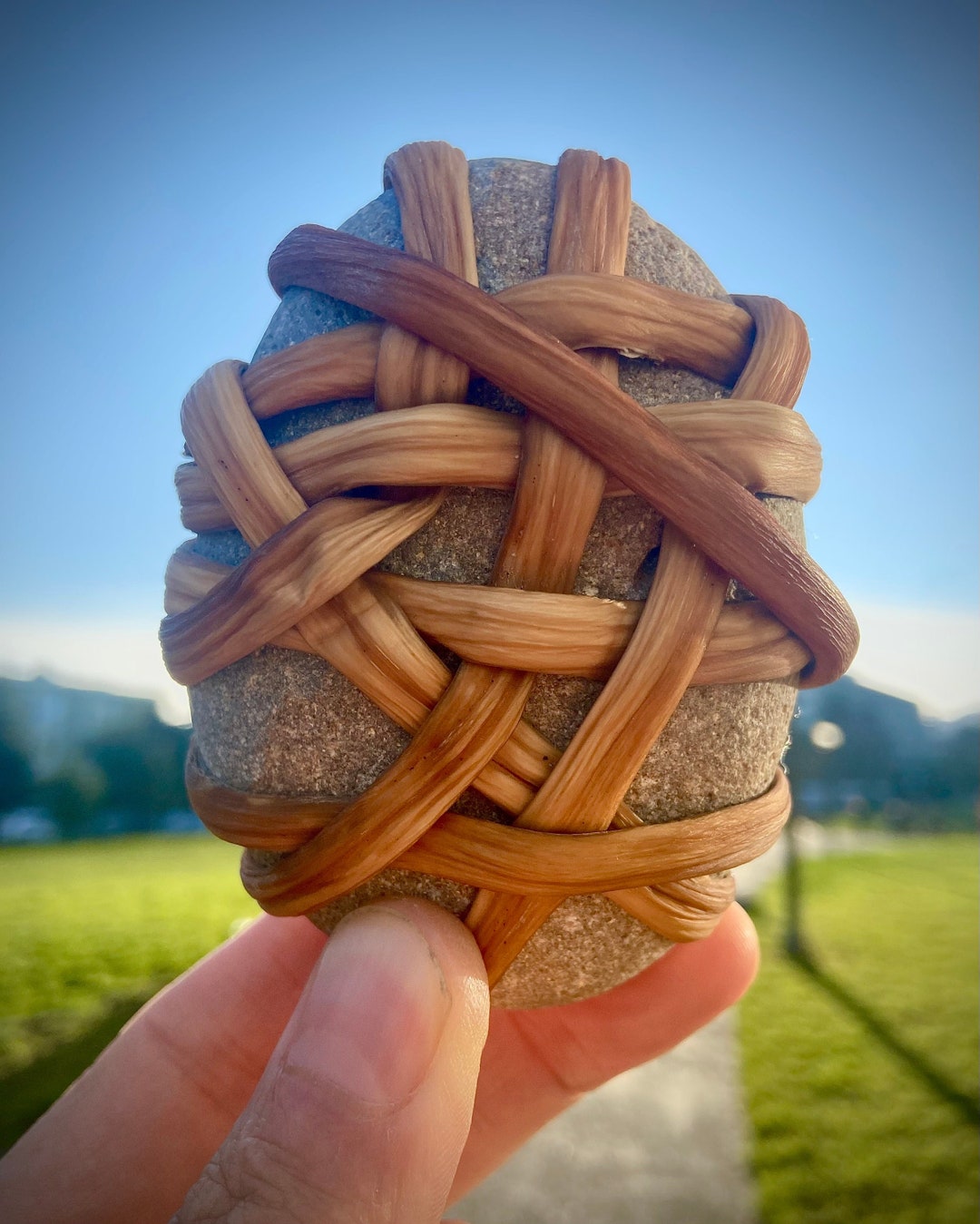 Hiraeth Stone - M, Zen Rock Wrap, Meditation Stone, Kelp Fiber Wrapped ...