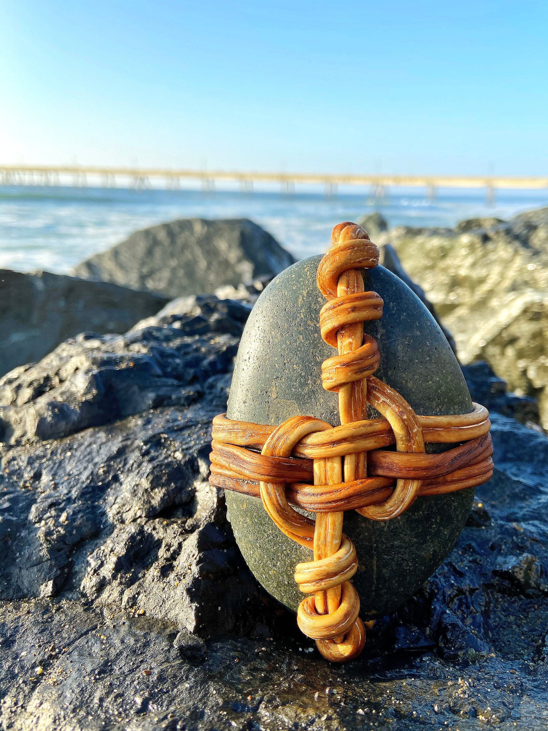 Maile Stone - L, Zen Rock Wrap, Meditation Stone, Kelp Fiber Wrapped Rock