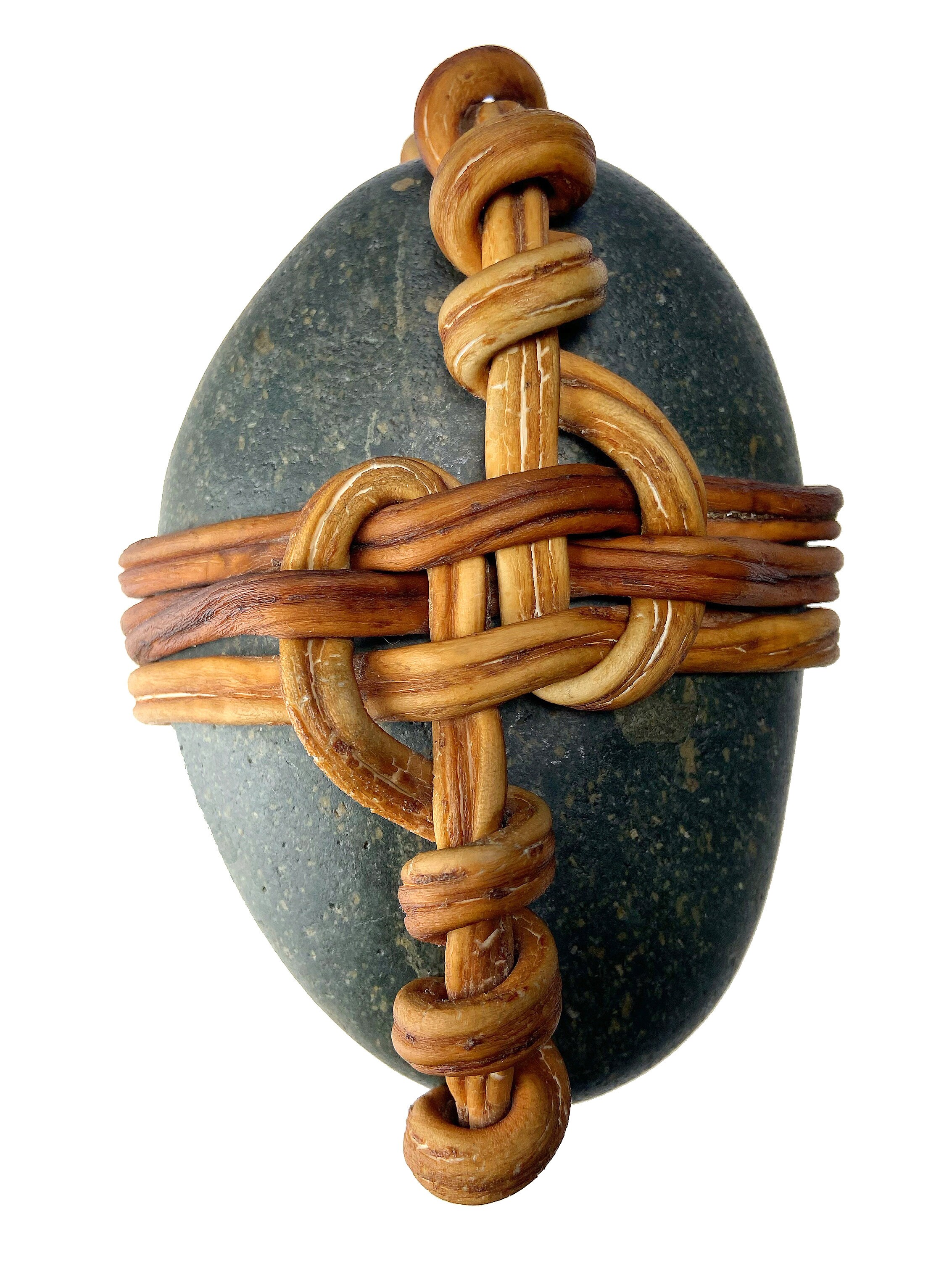 Maile Stone - L, Zen Rock Wrap, Meditation Stone, Kelp Fiber Wrapped Rock