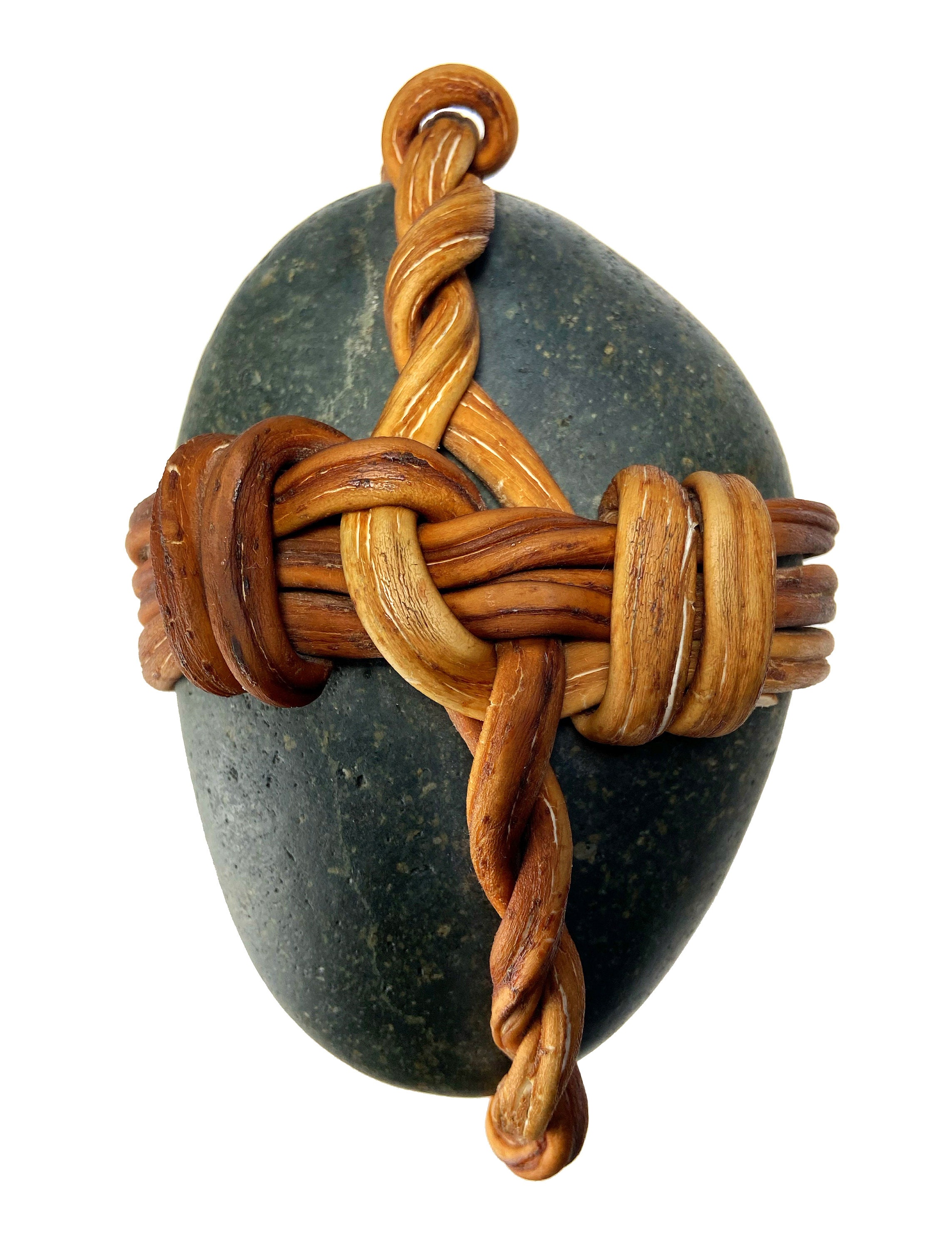 Maile Stone - L, Zen Rock Wrap, Meditation Stone, Kelp Fiber Wrapped Rock