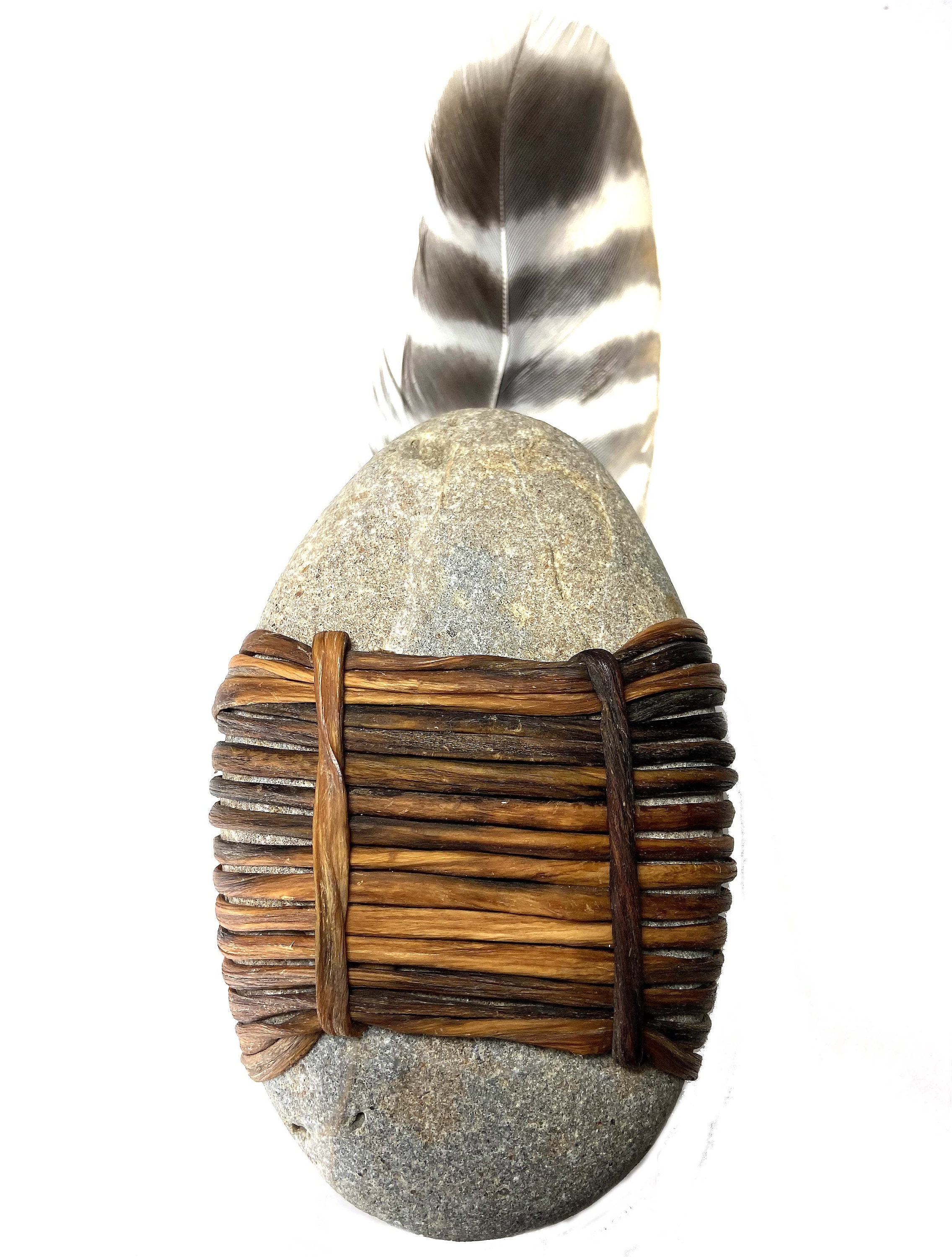 Native Wisdom Stone - XL, Zen Rock Wrap, Meditation Stone, Kelp Fiber ...