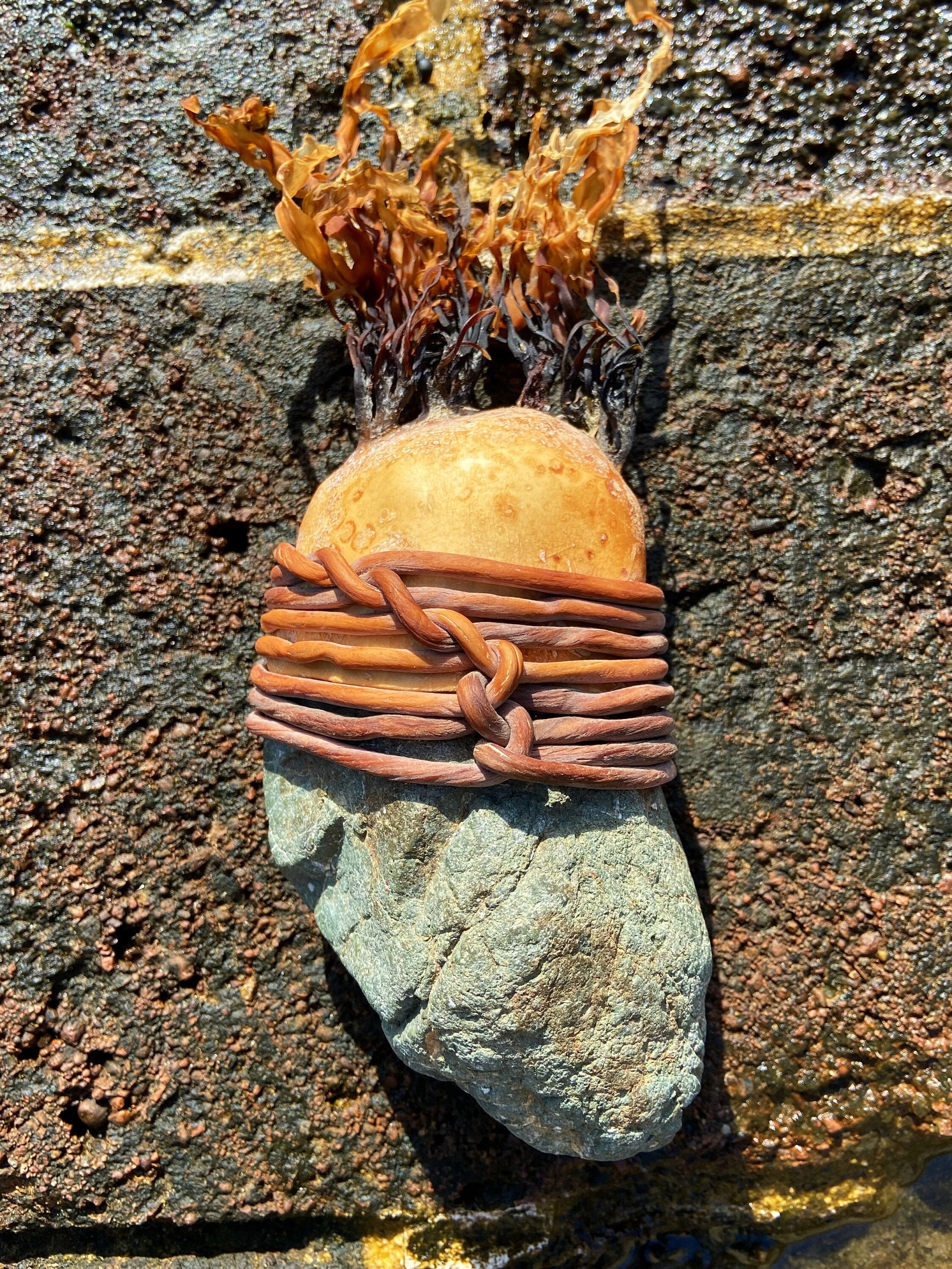 Sea Cliff Stone - L, Zen Rock Wrap, Meditation Stone, Kelp Fiber ...