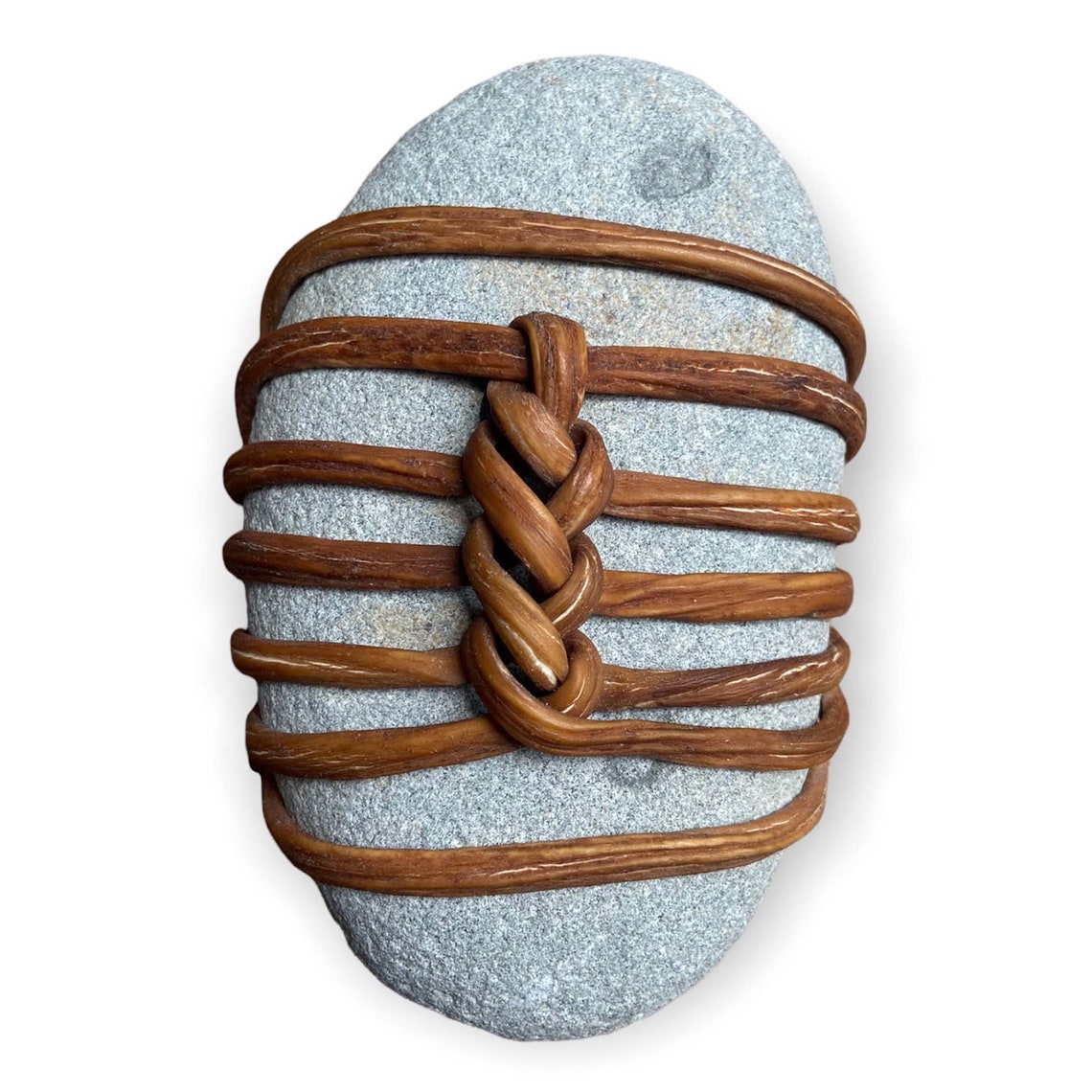 Braided Stone - M, Zen Rock Wrap, Meditation Stone, Kelp Fiber Wrapped ...