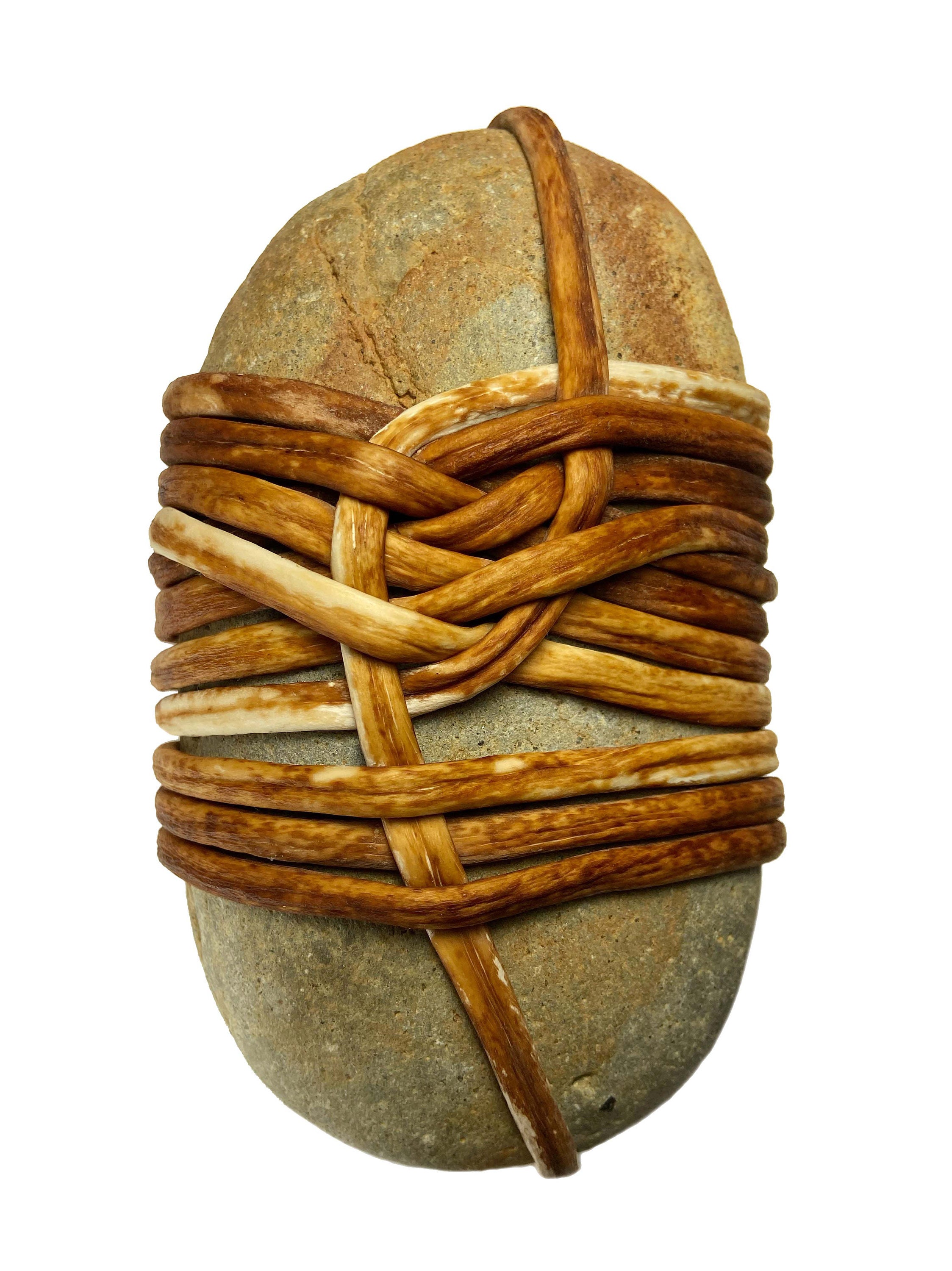 Dive Stone - XL, Zen Rock Wrap, Meditation Stone, Kelp Fiber Wrapped Rock