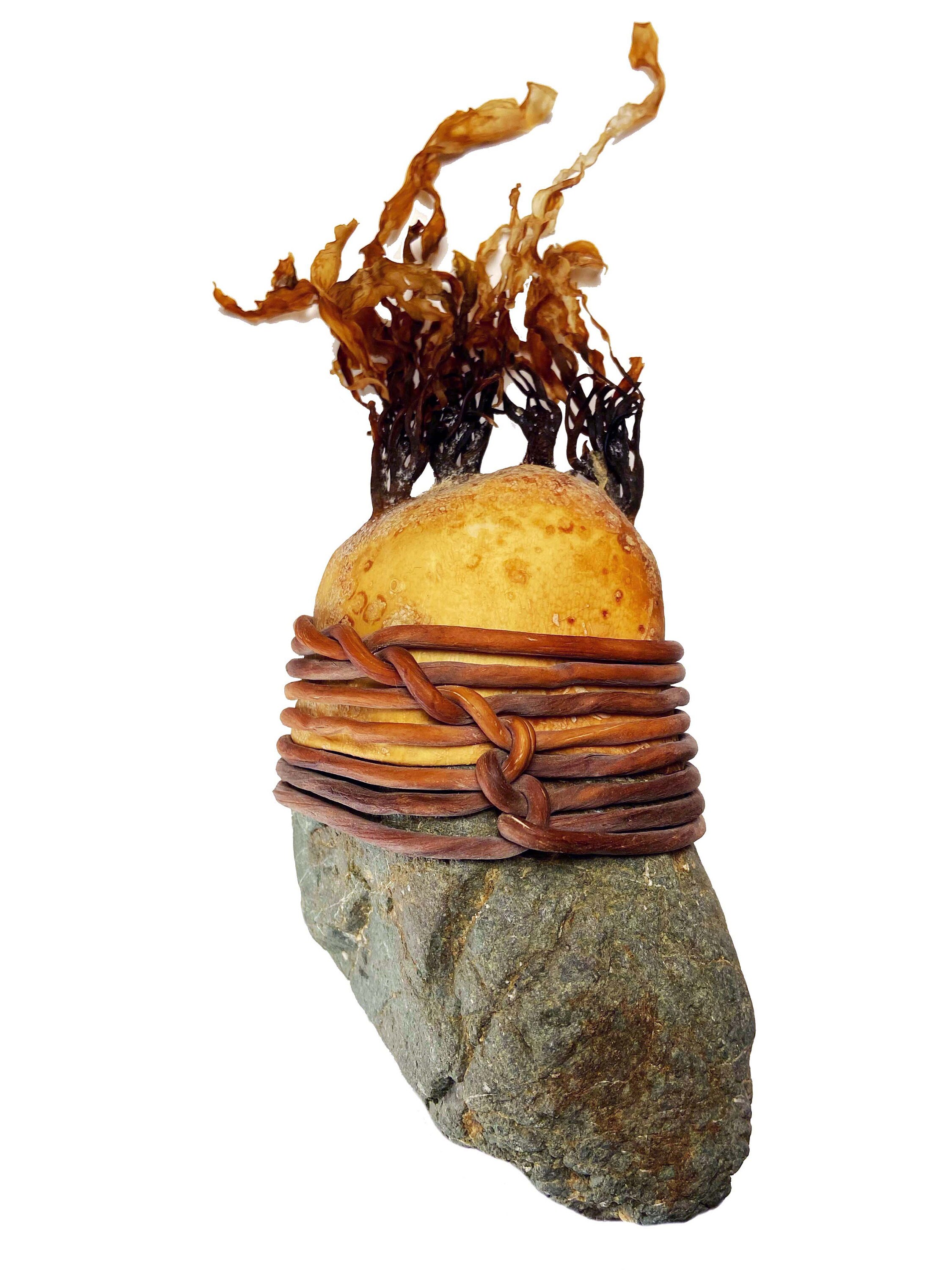 Sea Cliff Stone - L, Zen Rock Wrap, Meditation Stone, Kelp Fiber ...